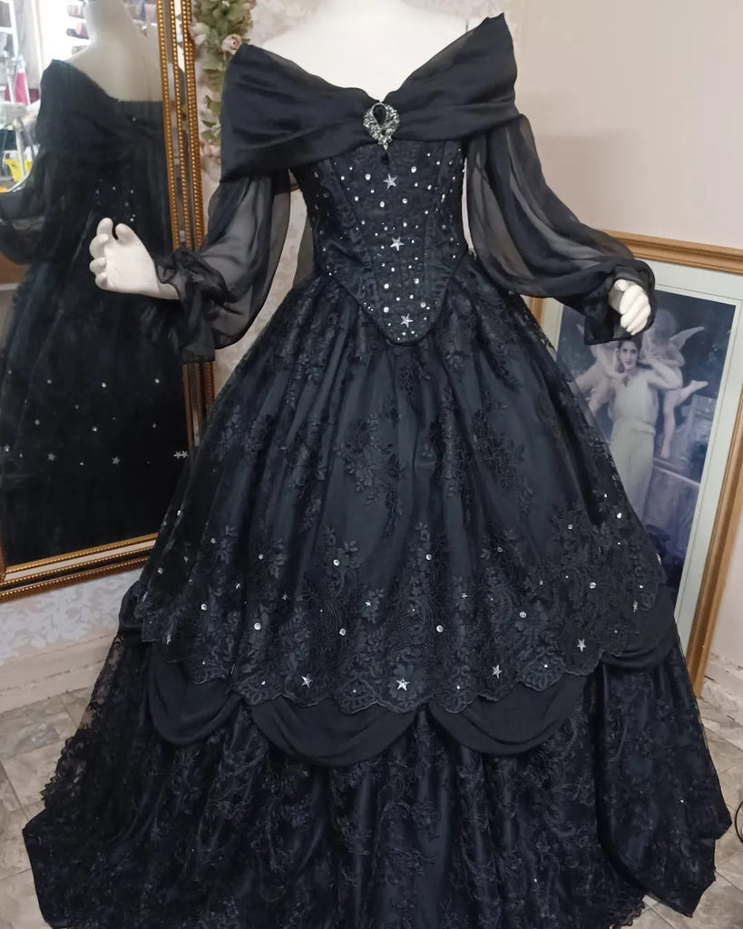 Starry Night Gown Victorian Gothic Wedding Gown New style....black lac ...