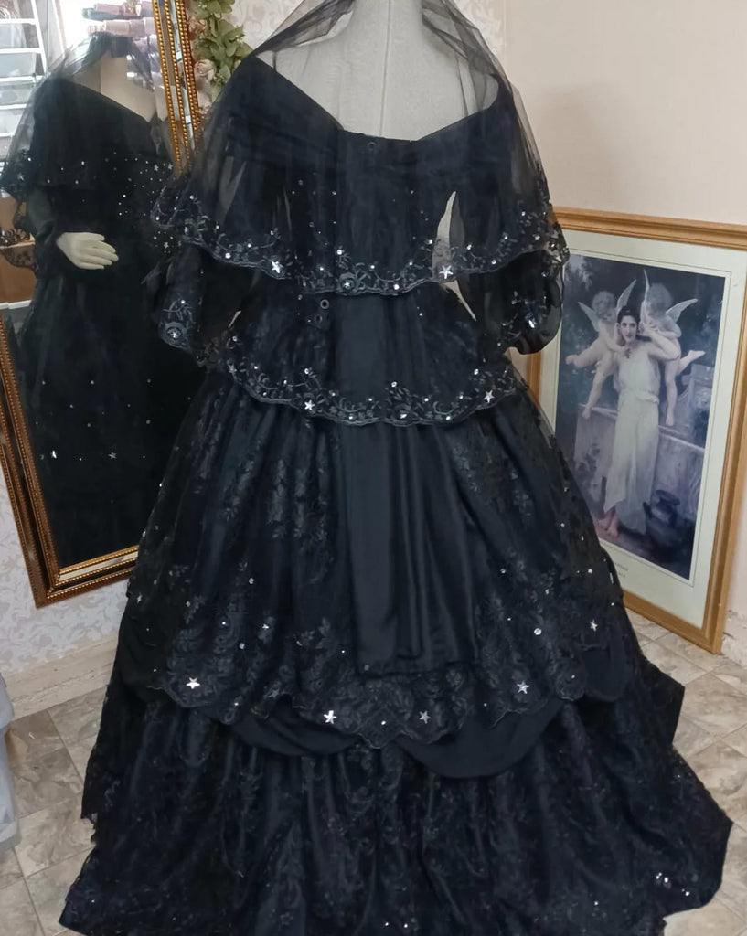 Starry Night Gown Victorian Gothic Wedding Gown New style....black lac ...